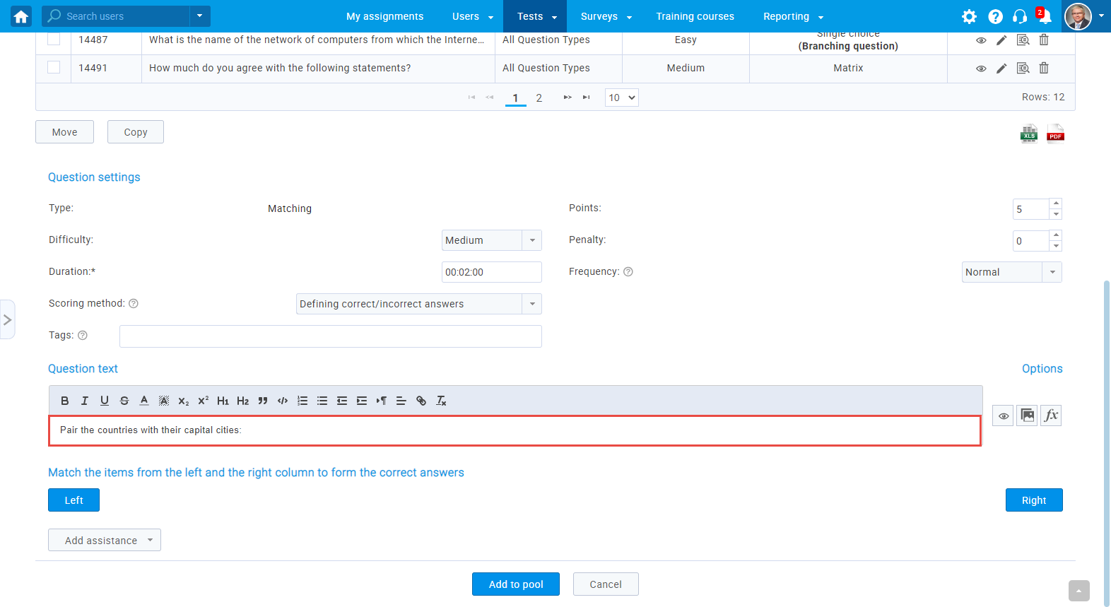 How to create matching questions | YouTestMe