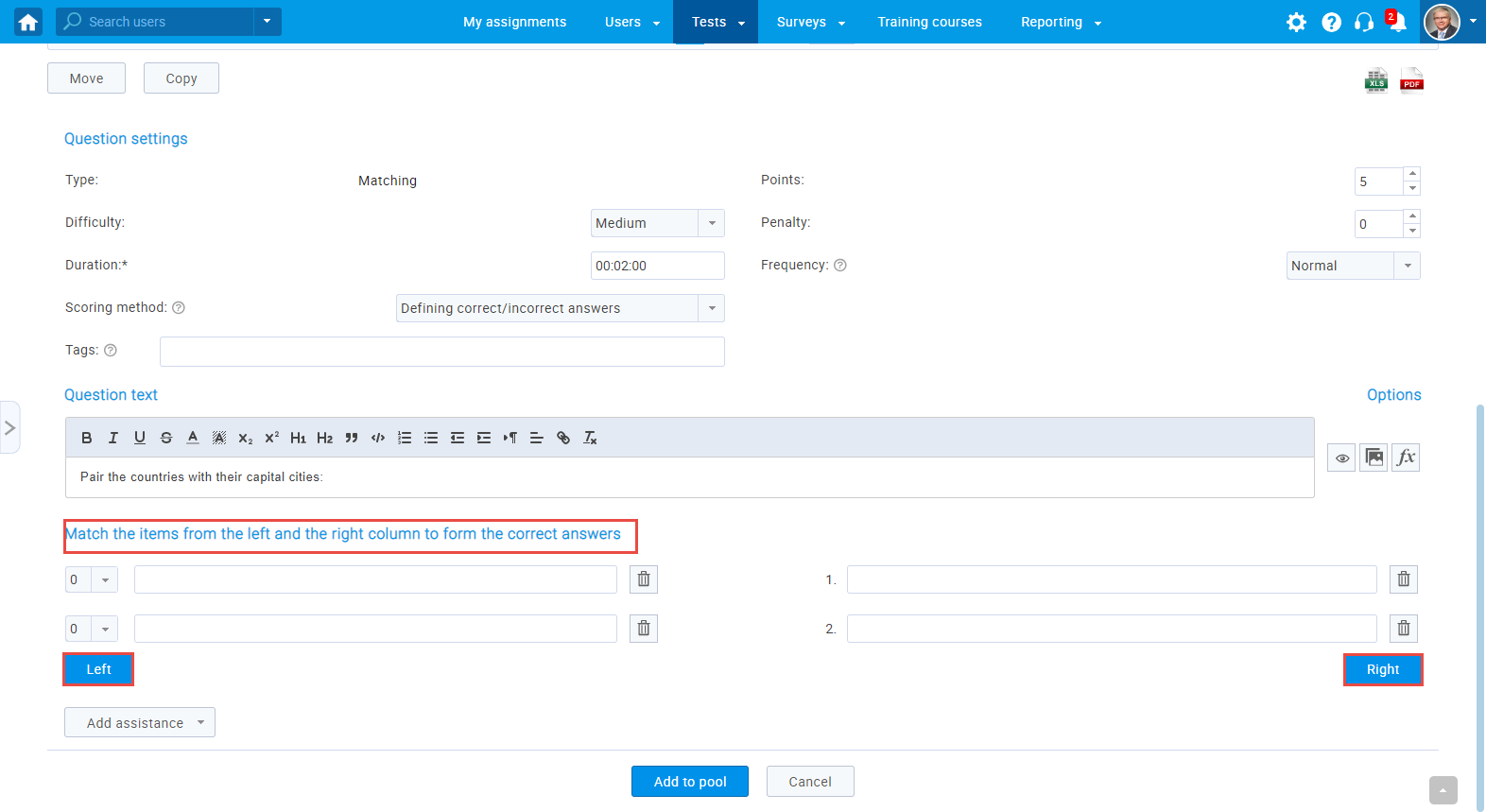 How to create matching questions | YouTestMe