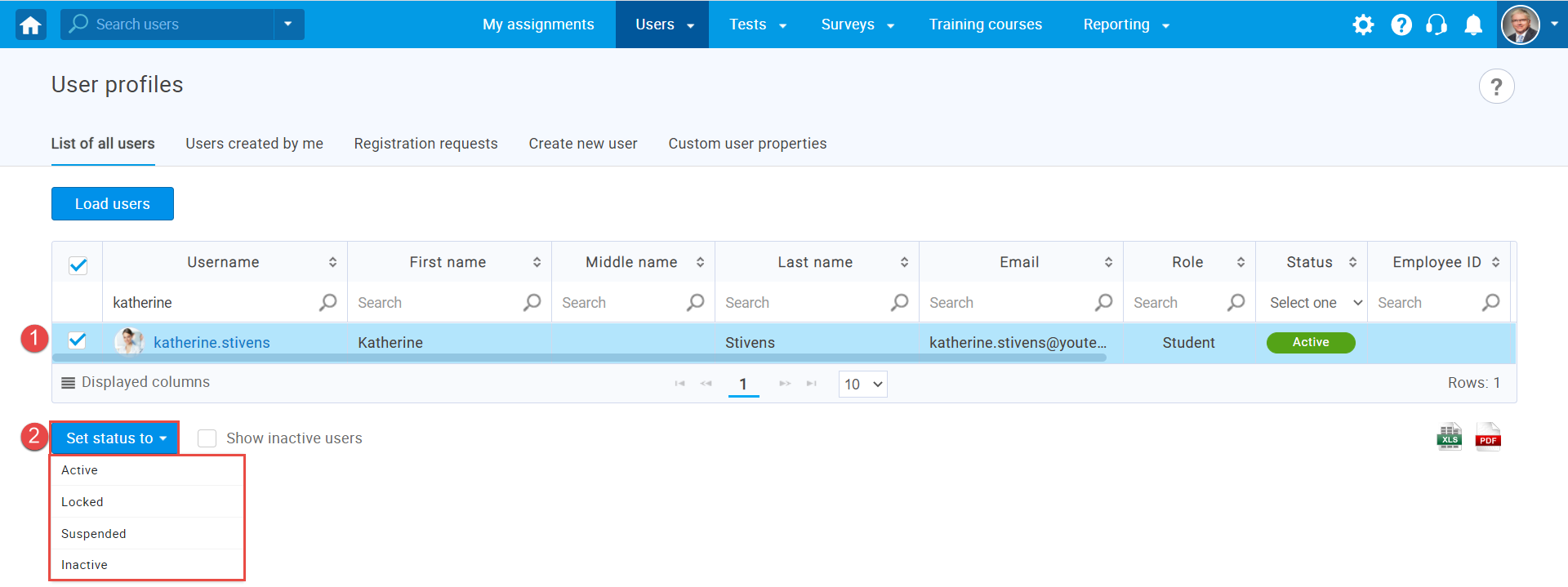 How to change the user’s status | YouTestMe