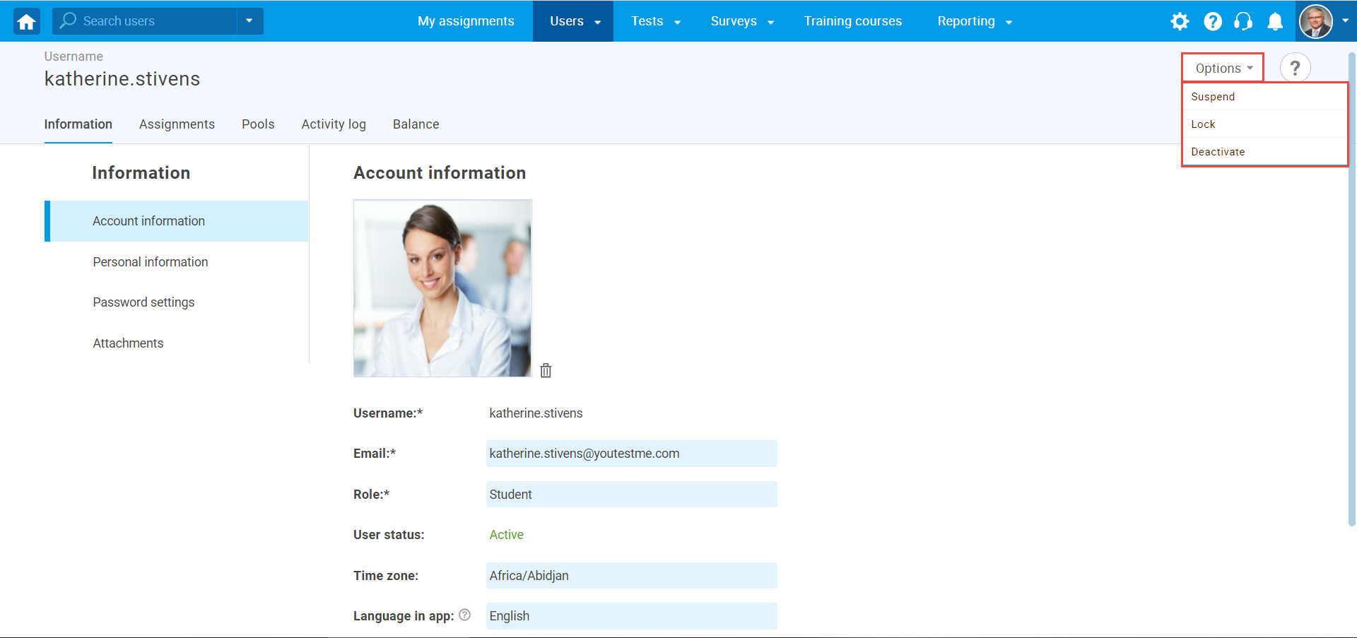 How to change the user’s status | YouTestMe