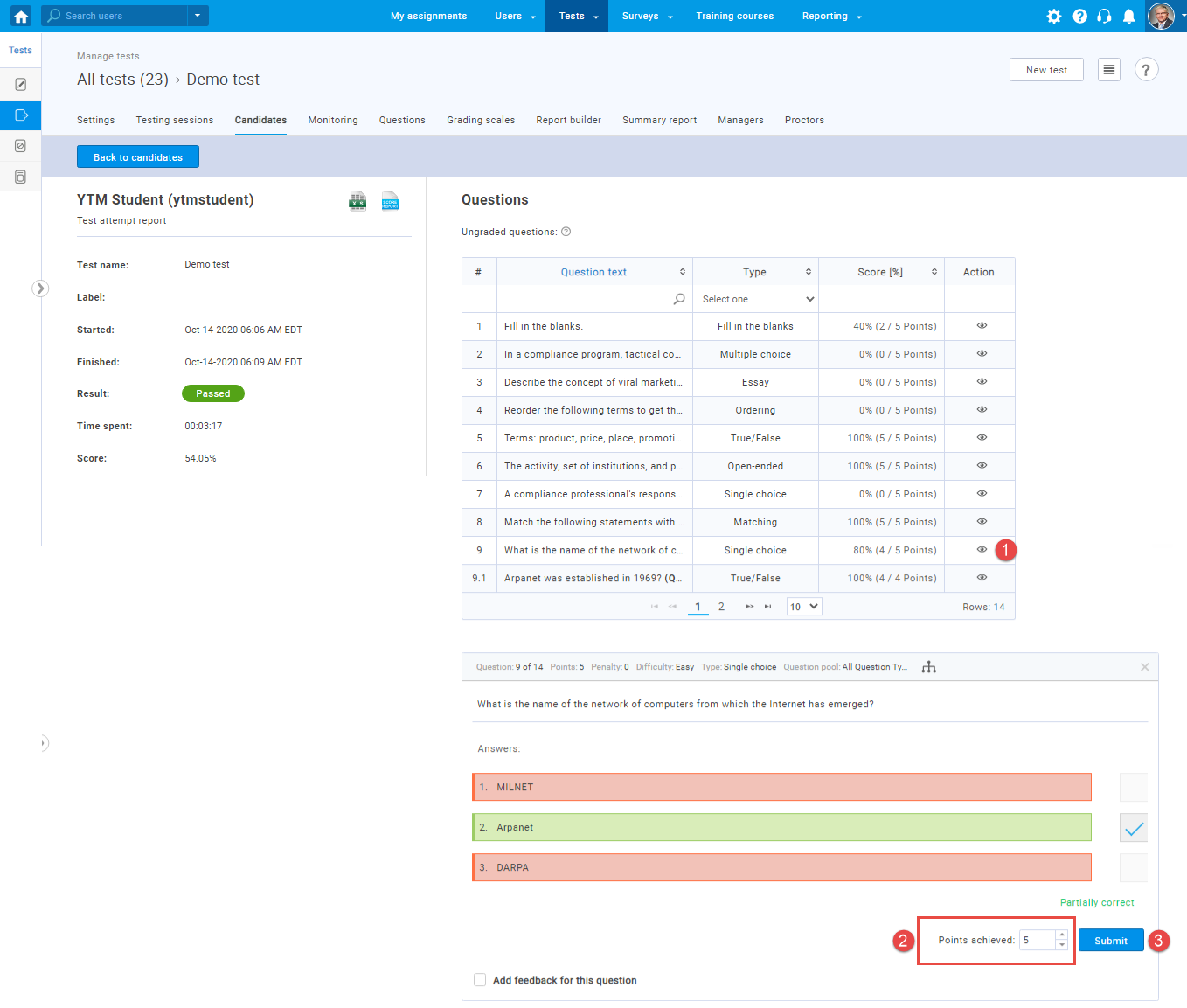 How to grade a test attempt manually | YouTestMe
