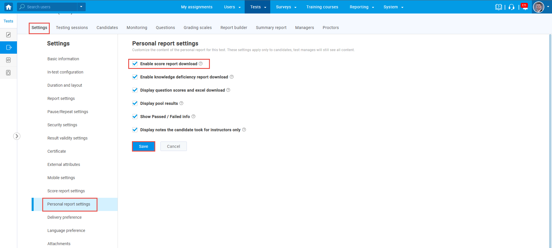 How to enable Knowledge deficiency report download | YouTestMe