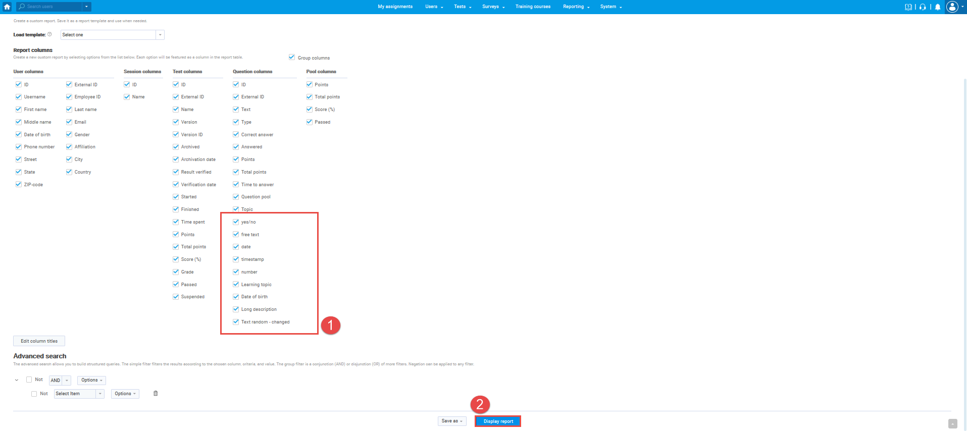 How to use custom question properties in the Report Builder
